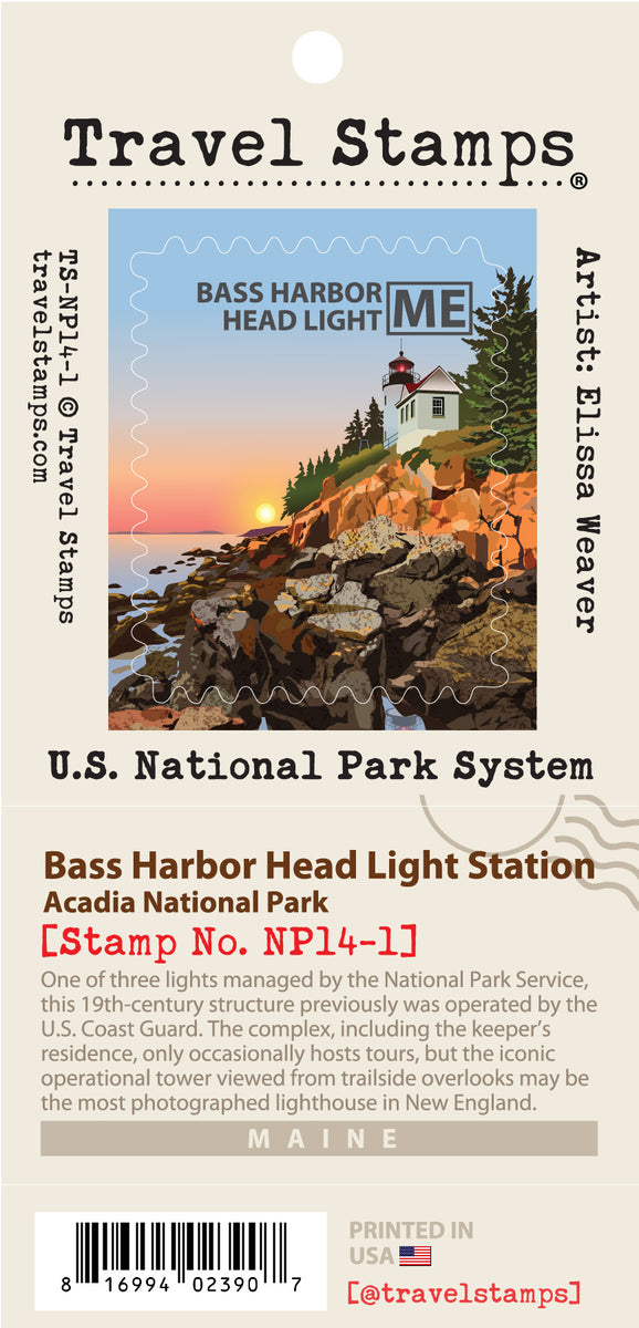 Acadia National Park - Bass Harbor Head Light Travel Stamp – Travel Stamps