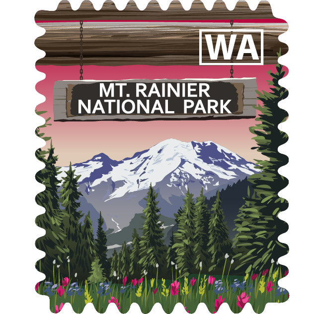 Mount Rainier National Park - Entrance Sign Edition Travel Stamp ...