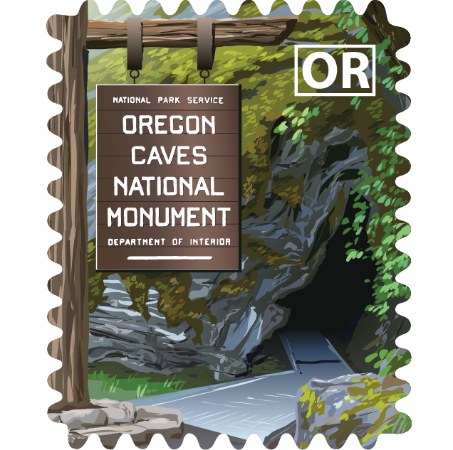 Oregon Caves NMP Entrance Sign Travel Stamp – Travel Stamps