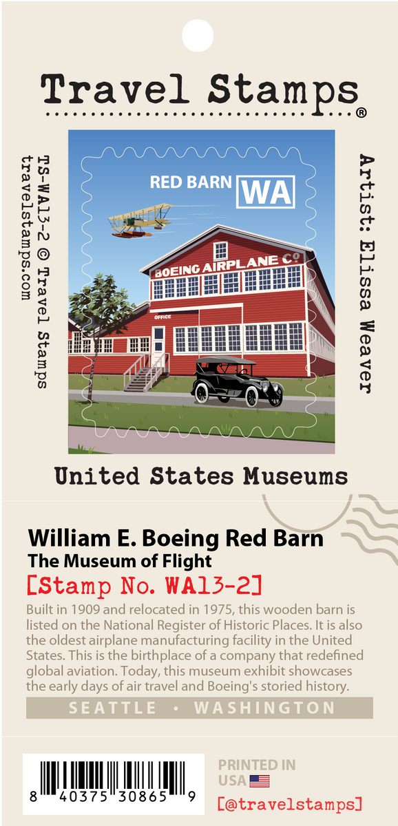 The Museum of Flight - William E. Boeing Red Barn Travel Stamp – Travel ...