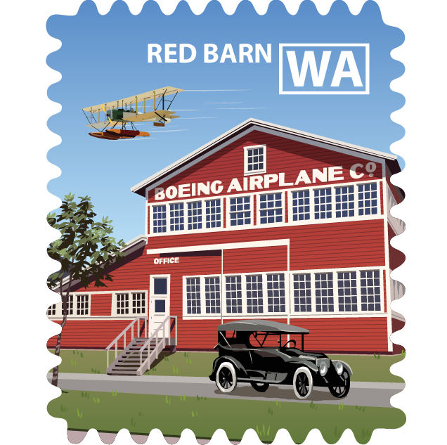 The Museum of Flight - William E. Boeing Red Barn Travel Stamp – Travel ...