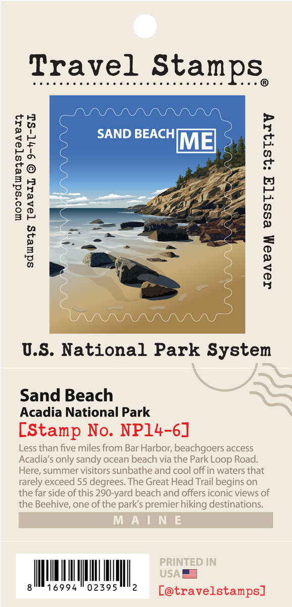 Acadia National Park - Sand Beach Travel Stamp – Travel Stamps