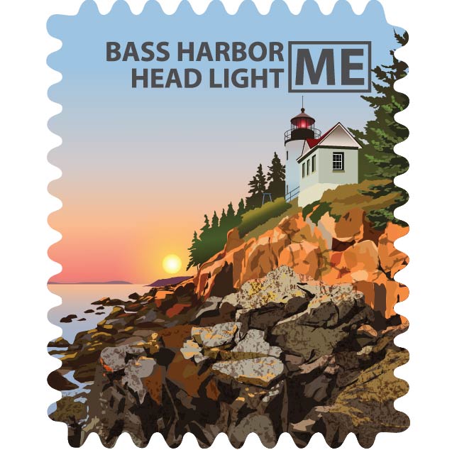 Acadia National Park - Bass Harbor Head Light Travel Stamp – Travel Stamps