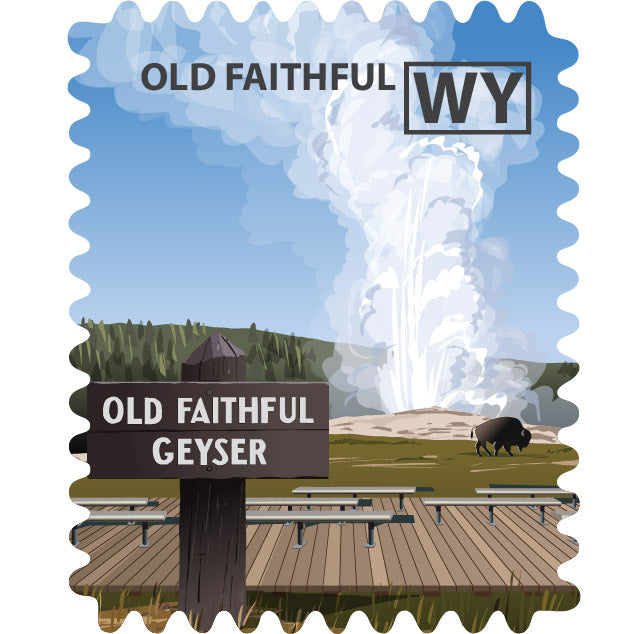Yellowstone National Park - Old Faithful Geyser Travel Stamp – Travel ...